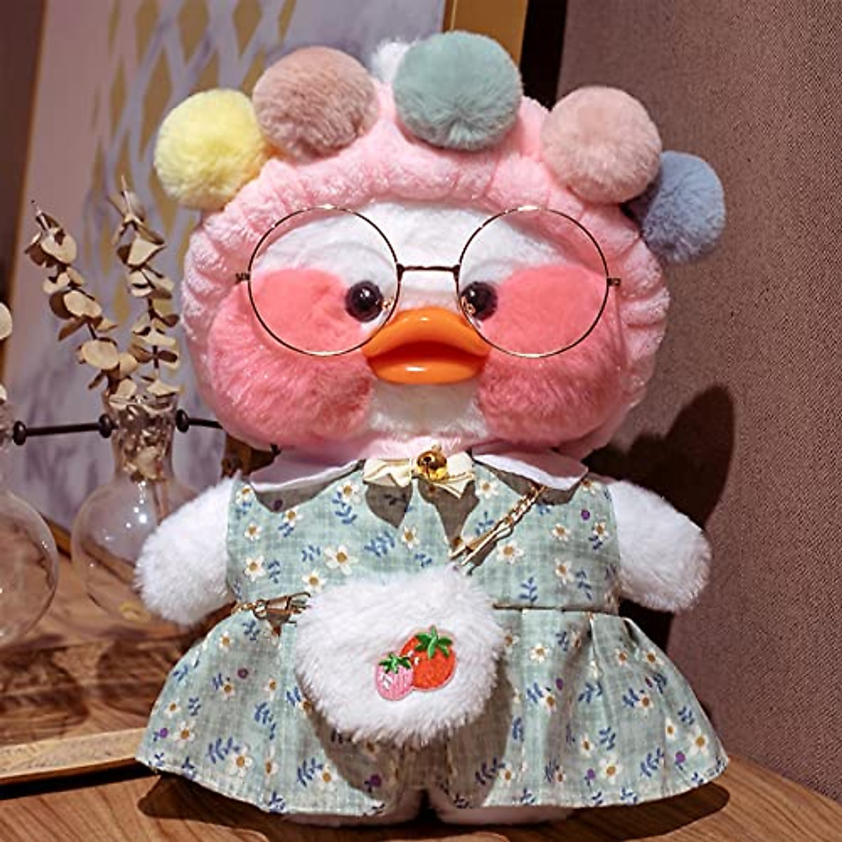 LALAFANFAN Duck Plush Clothes 4 Packs, Kawaii Duck Stuffed Animal Plush Clothes / 13 Accessories (red)