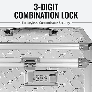Vaultz Combination Lock Box - Secure Safe for Documents, Valuables, Medicine & Money - 10 x 7.25 x 7.75 Inch - Silver Treadplate