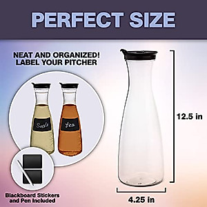 UMIEN Carafe Pitcher – Clear Beverage Carafes with Flip Top Lid, Iced Tea, Mimosas, Laundry Detergent, Milk, Juice – Easy Pour BPA Free Plastic Drink Container, 50 Ounce Round bottoms - 2 pack