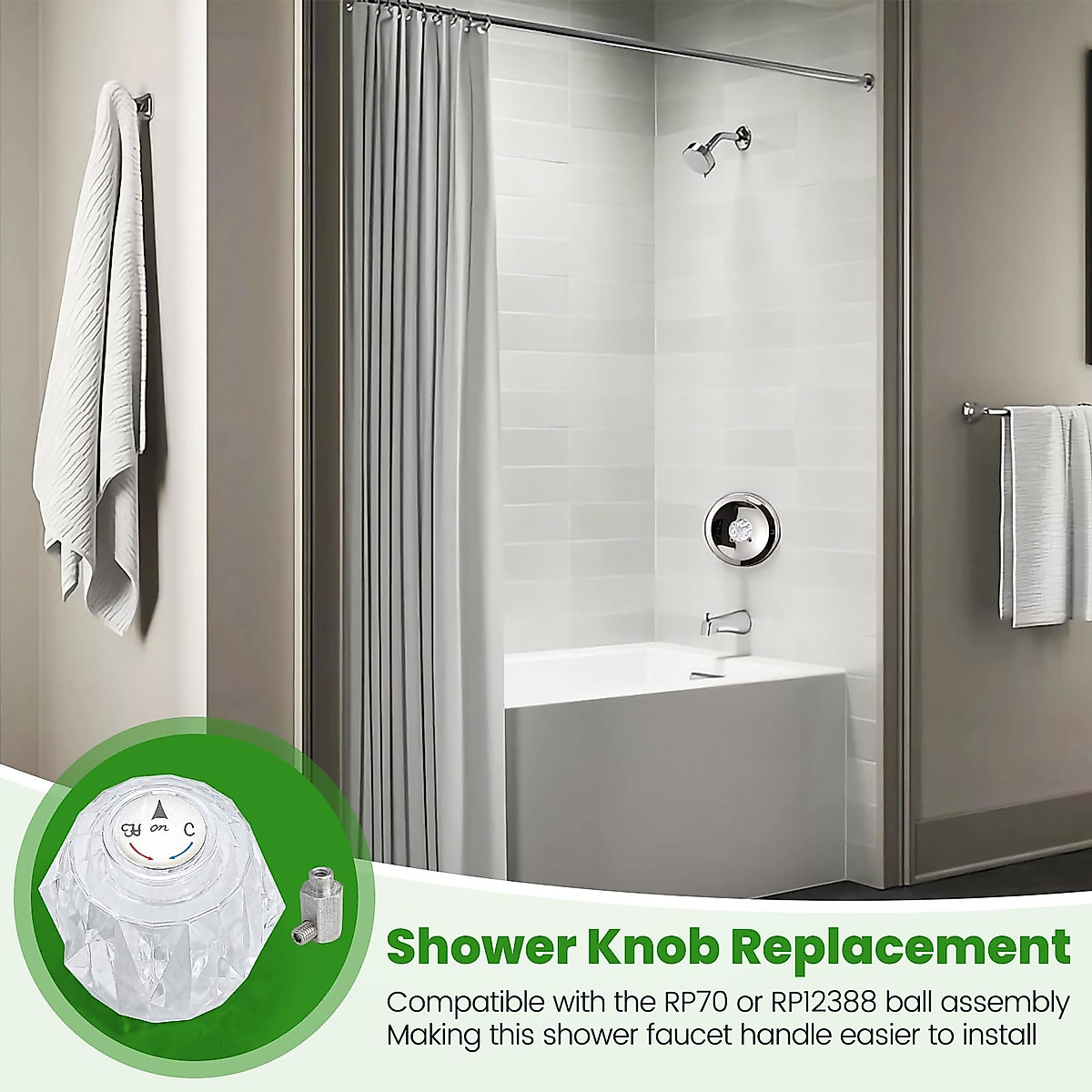 Shower Faucet Handle Replacement for RP41661, Replacement Shower Handle Compatible with Delta and Peerless Single Handle Tub Faucets, Clear Acrylic Shower Faucet Handle