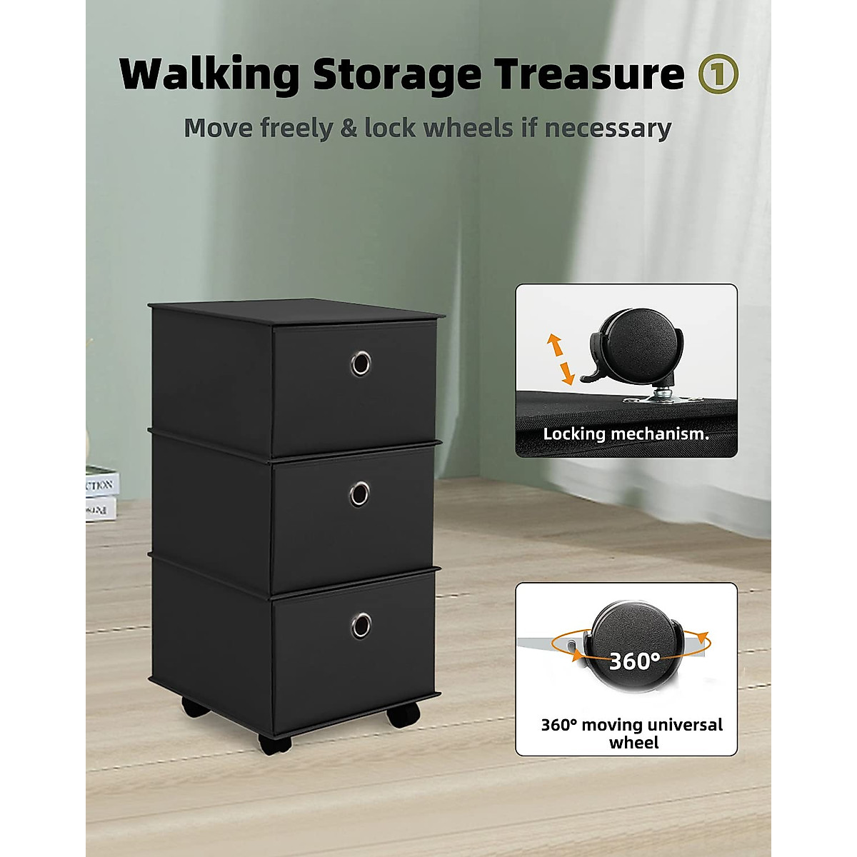 Foldable 3 Drawer Storage, Portable Fabric Storage Dresser with Wheels, 3 Drawer Organizer Easy Assembly, Space-saving Stylish Drawer Dresser for Bedroom, Closet, Entryway, Garage, Nursery, Office