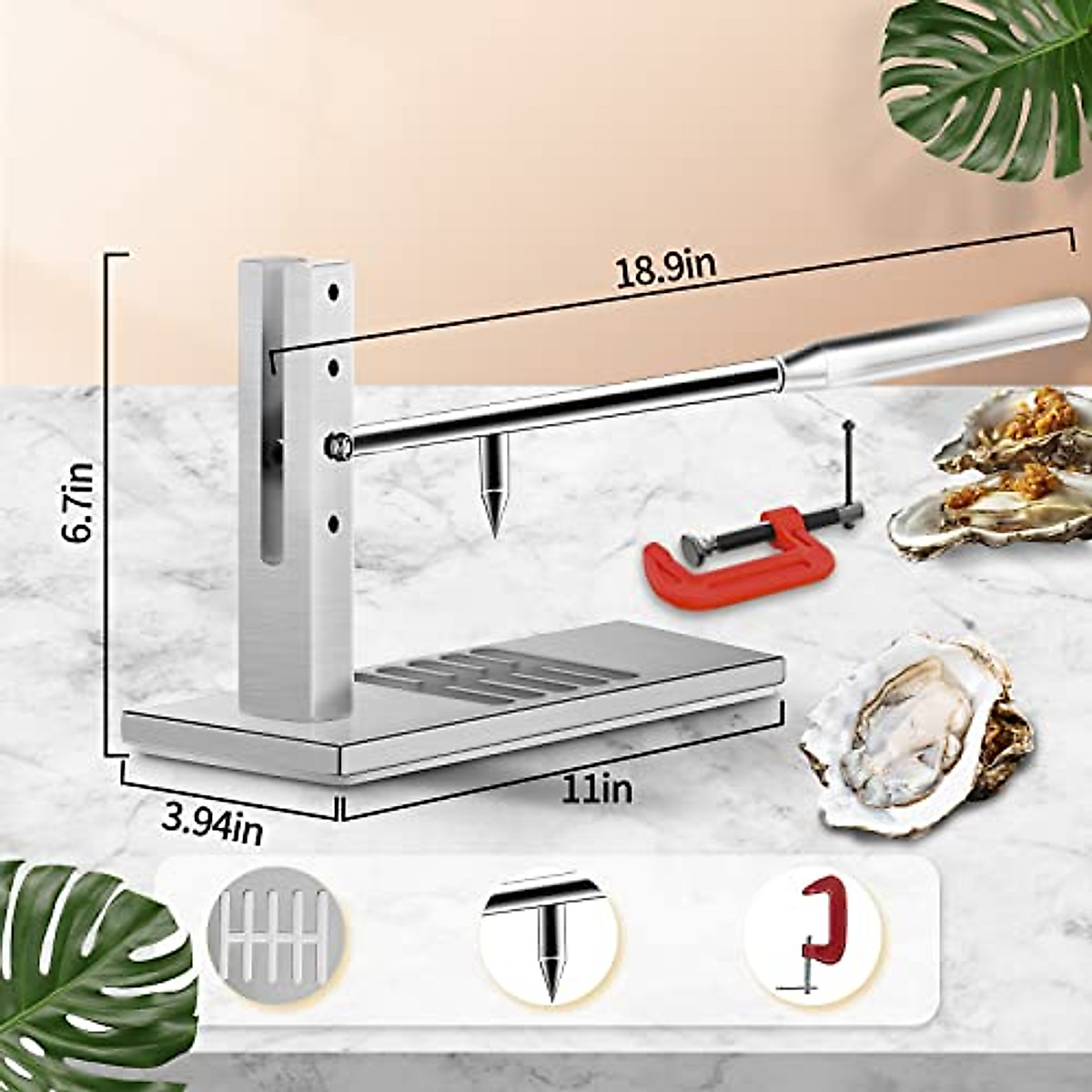 Dsyisvia Oyster Shucker Tool Set，Oyster Clam Opener，Oyster Shucking Machine, Oyster Opener with Oyster Knife for Hotel Buffets and Homes and Gift
