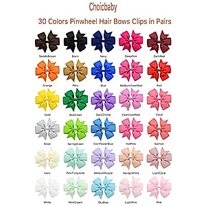 choicbaby 60pcs 3 Inches Boutique Grosgrain Ribbon Pinwheel Hair Bows for Baby Girls, Toddler Bows Hair Clip Birthday Gifts In Pair