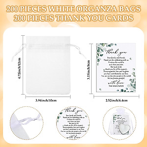 Threlaco 200 Sets Wedding Gifts for Guests Heart Shaped Candles Mini Candles Wedding Candle Gifts for Guests Thank You Cards and Organza Bags for Wedding Party Favors