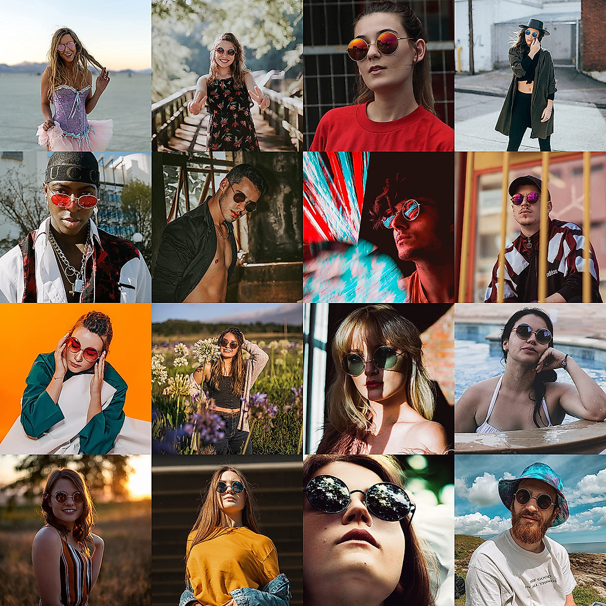 EYLRIM Red Lens Circle Glasses Small Round Polarized Sunglasses for Women Men Retro Hippie Style Circle Sun Glasses(Black/Clear Red)