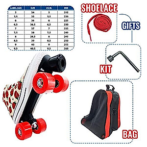 HASERD Roller Skates for Women with Bags- Adjustable Double Row Canvas Roller Skates for Girls Strawberry and Pineapple Themed Design- Quad Wheel High Top Canvas Sneaker Style (Strawberry, 8.5)