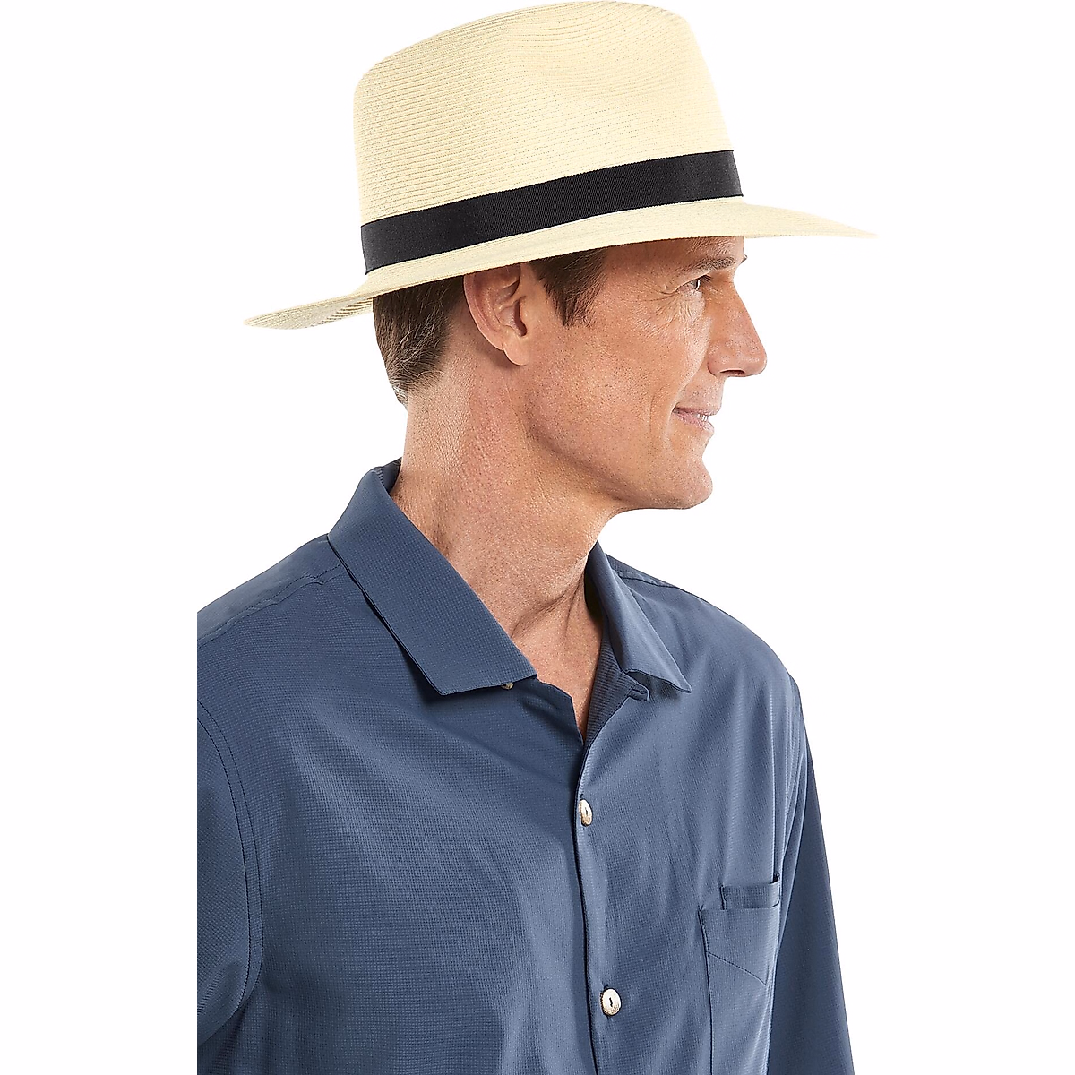 Coolibar UPF 50+ Men's Women's Peyton Lightweight Fedora - Sun Protective (XX-Large- Ivory/Black)