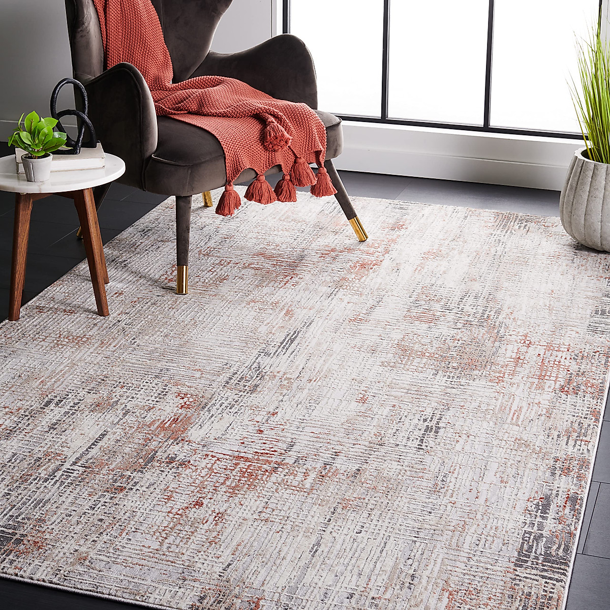 SAFAVIEH Vogue Collection Area Rug - 9' x 12', Rust & Grey, Modern Abstract Design, Non-Shedding & Easy Care, Ideal for High Traffic Areas in Living Room, Bedroom (VGE117P)
