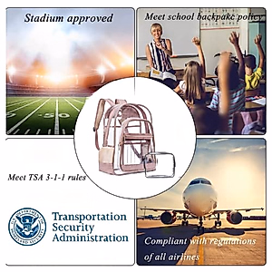 RRRWEI Clear Backpack Stadium Approved Heavy Duty Backpack Women School Bookbag Transparent Pvc For Men,Work,Security,Travel (BLACK WITH MAKE UP BAG)