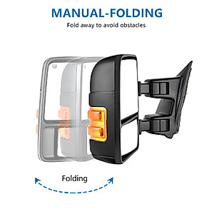 Towing Mirrors Left & Right Pair Set For 99-07 F-250 F-350 F-450 F-550 SUPER DUTY, 01-05 Excursion, POWER HEATED, W/AMBER SIGNAL Light, BLACK Mirror LH RH Driver Passenger Door Replacement