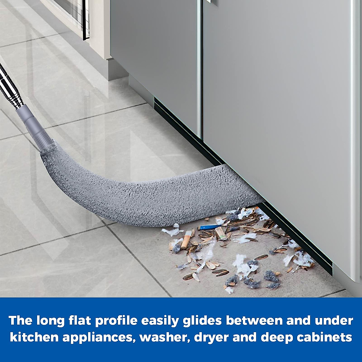 Retractable Gap Dust Cleaner Cleaning Tools with 2 Microfiber Dusting Cloths Long Handle 60inches Washable and Retractable Duster Brush for Cleaning Under Appliances Furniture Couch Fridge