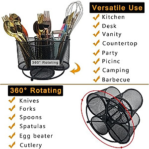 BESSKON 360° Rotating Kitchen Silverware Organizer,Utensil Organizer,4 Compartment Flatware Organizer,Countertop Utensil Holder for Spatula,Knives,Spoons and Forks,Counter Cutlery Caddy for Party