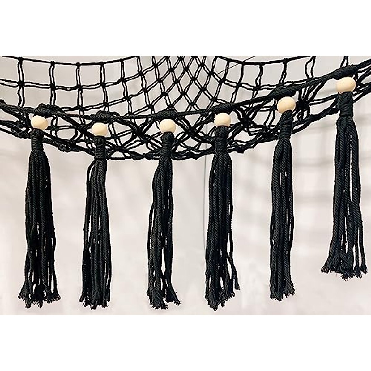 EOESFCB Stuffed Animals Net or Hammock Toy Hammock Boho Stuff Animal Storage Corner Hanging Net Holder Macrame Mesh Hammock Plush Toy Organizer with Tassel for Bedroom Nursery Decor - Black