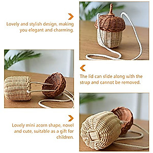 Handwoven Rattan Bag Acorn Shaped: Wicker Crossbody Handbag Beach Straw Hand Woven Shoulder Bag Small Basket with Handle for Kids Women Summer Travel