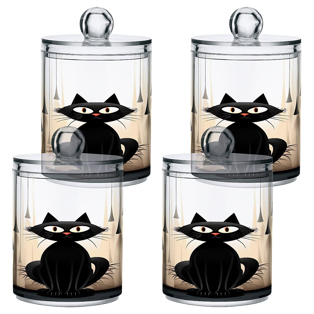 Wassud Cute Black Cat Qtip Holder Dispenser Clear Apothecary Jars with Lids Bathroom Organizers and Storage Canister for Swabs Balls Bathroom Accessories 2 Pack