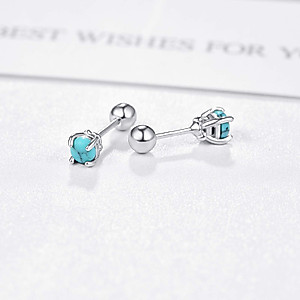 Turquoise Studs Earrings, 4mm Round Shape 925 Sterling Silver Screwback Tiny Small Studs Turquoise Jewelry Mother Day for Women Mom Wife Girlfriend with Box