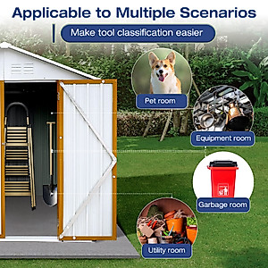 Lyromix 8' × 6' Metal Outdoor Storage Shed with Door & Lock, Waterproof Garde Storage Tool Shed with Base Frame for Backyard Patio,White-Yellow