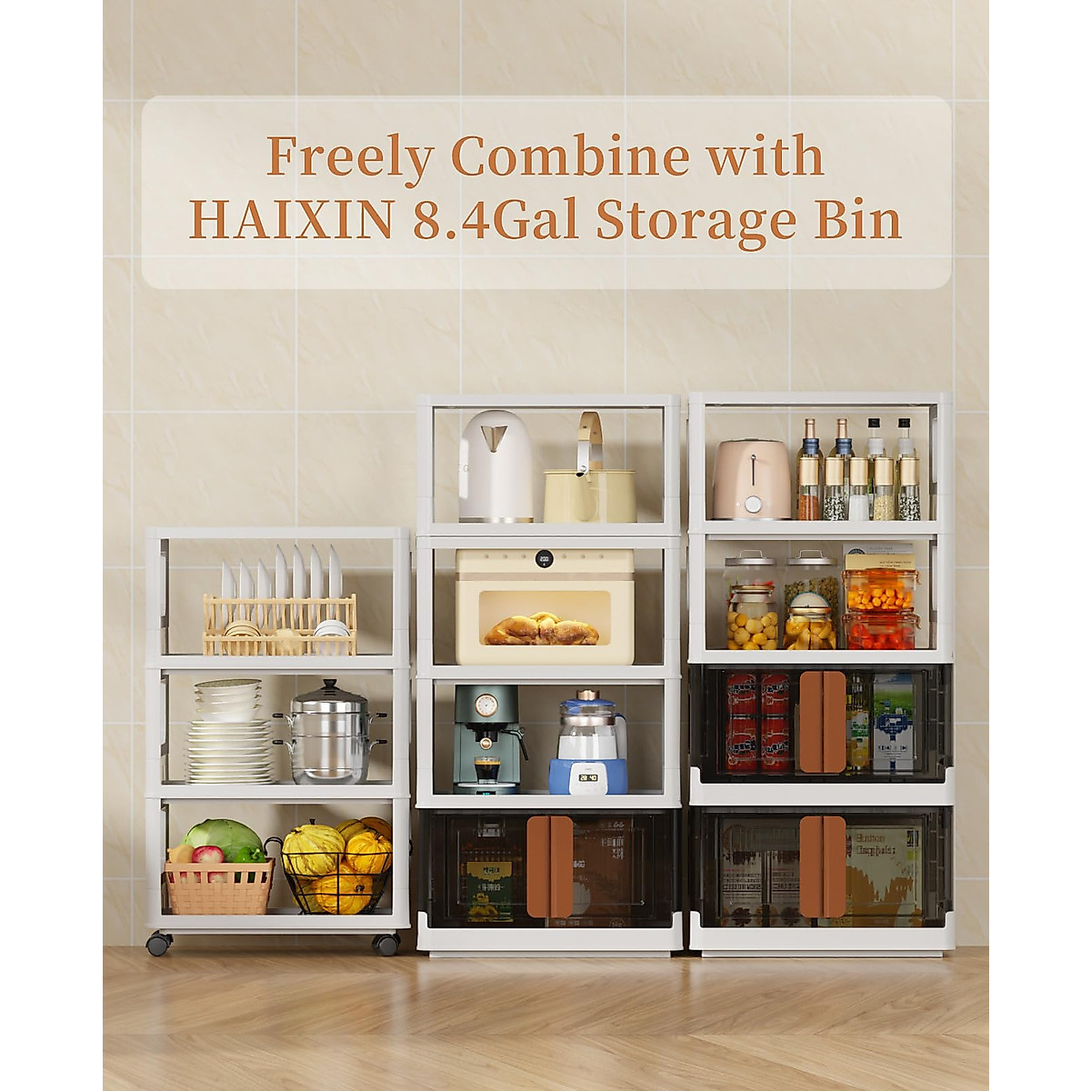 Rolling Storage Cart with Wheels - 5 Tier Multifunctional Utility Cart, Laundry Room Organization, Plastic Bathroom Storage Shelf, Mobile Shelving Units for Kitchen Living Room Study Dresser, White