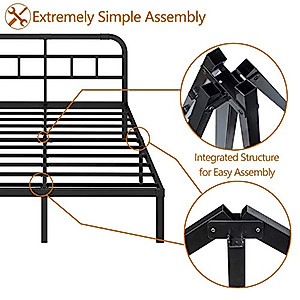 ZIYOO Twin XL Bed Frame with Headboard, 3000LBS Heavy Duty Platform Mattress Foundation/Box Spring Replacement, 14 Inch Height Metal Bed Frame