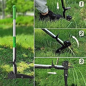 SOYUS Weeder Puller Standing Weed Puller Tool Stand Up Heavy Duty Garden Tool with 39" Long Handle, 4 Claws Stainless Steel, High Strength Foot Pedal, Comfort Soft Grip Without Bending