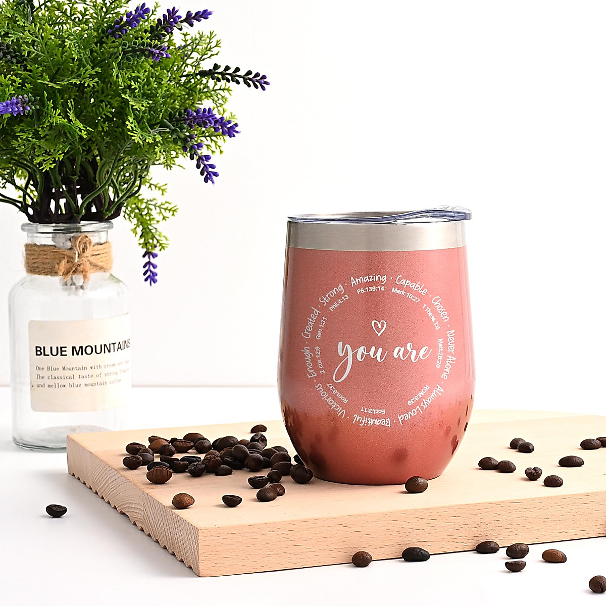 Lifecapido Christian Gifts for Women, Christian Wine Tumbler 12oz, Inspirational Gifts Religious Gifts Spiritual Gifts Scripture Gifts Birthday Gifts for Mom Wife Sister Friends Coworker, Rose Gold