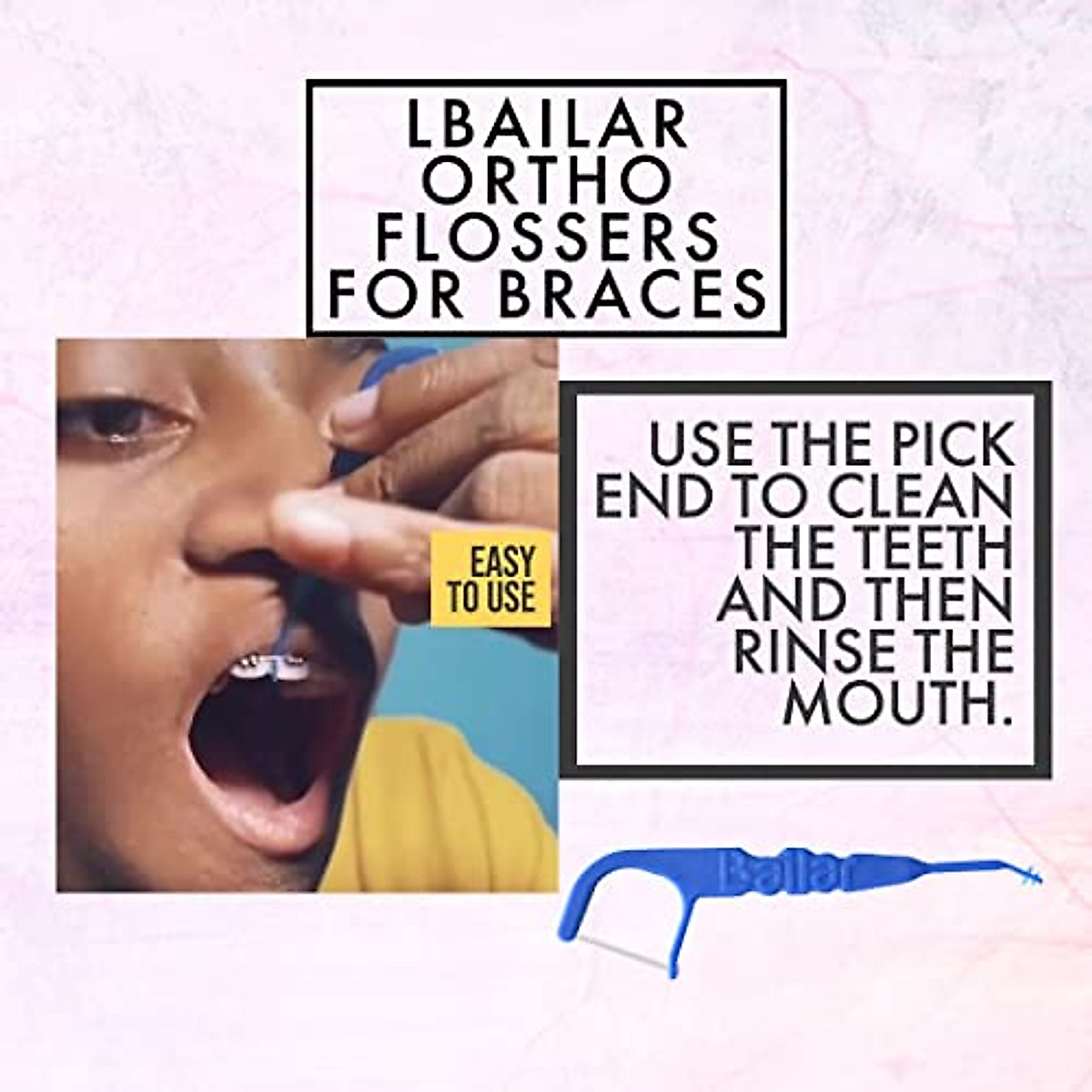 Ortho Floss| Floss for Braces| 200 Count Bag| Pack of 4 Bonus 4 Interdental Brush| Floss Dental Pick Fits Between Brace Wire and Teeth| Quick and Easy Braces Floss