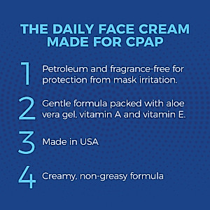 Snugell CPAP Skin Moisturizer Daily Face Cream with Aloe Vera and Vitamin A & E | Petroleum-free | Fragrance-free | Non-greasy | Specially Designed for CPAP users | 4 Fl. Oz.