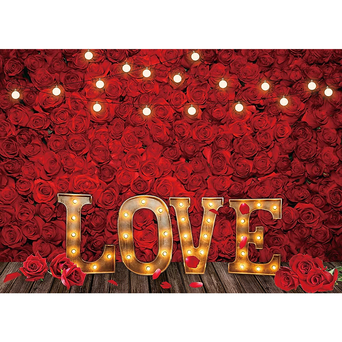 Mother's Day Red Rose Backdrop Rustic Love Rose Flowers Retro Wooden Romantic Photography Background Girls Women Wedding Bridal Shower Party Decoration 7x5FT