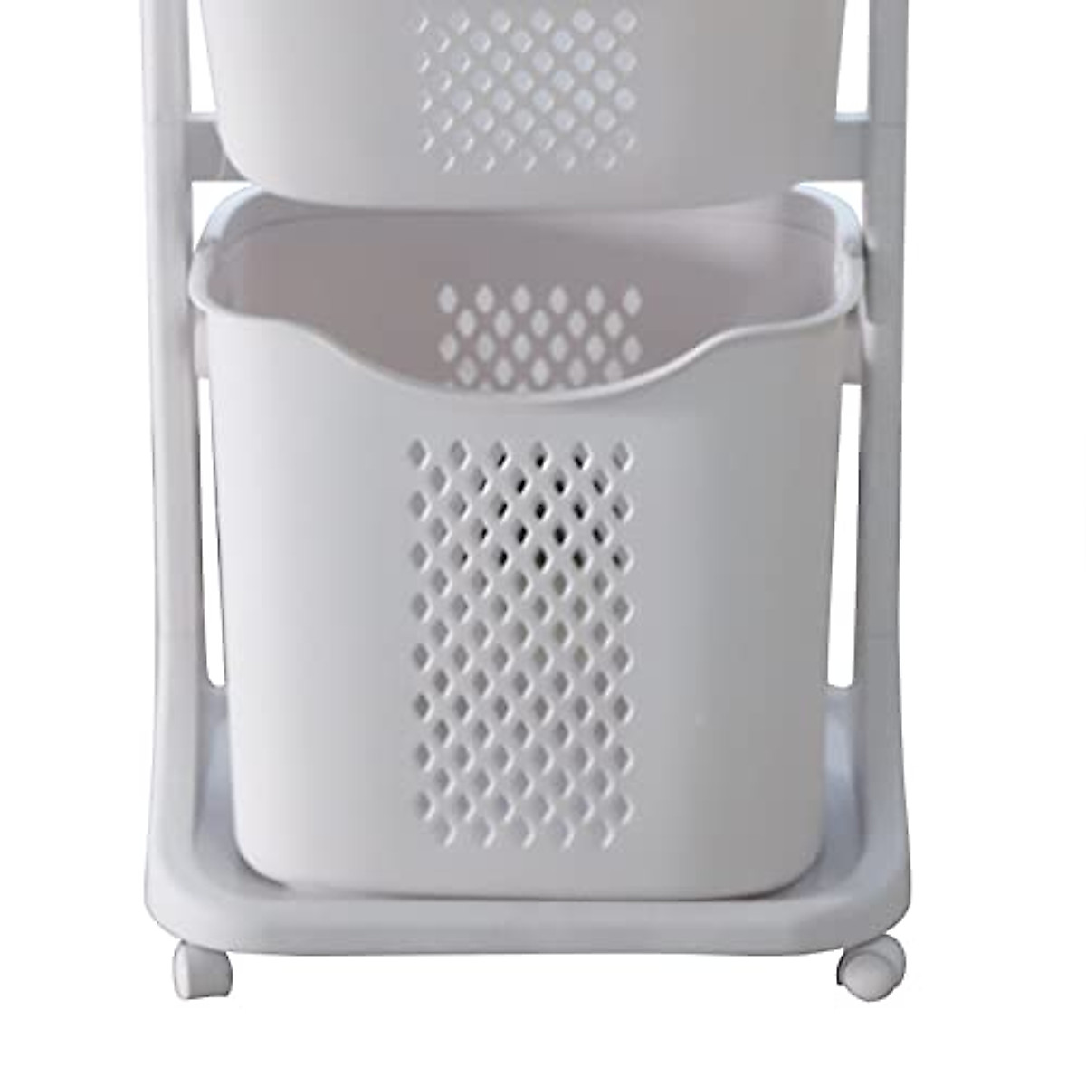 3 Tier Laundry Rack with Basket, Freestand Laundry Hamper Basket Sorter with Wheels,Clothes Storage Organizer Shelf Rolling Cart for Bathroom/Kitchen