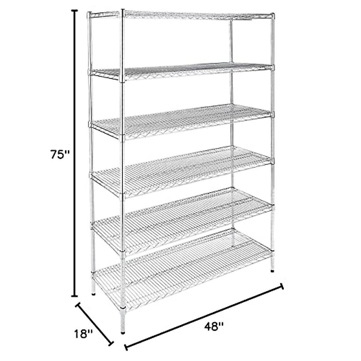 AmazonCommercial Heavy-Duty 6-Tier Steel Wire Shelving with Optional Wheels, NSF Certified, Chrome, 18" D x 48" W x 75" H (76'' H with wheels)