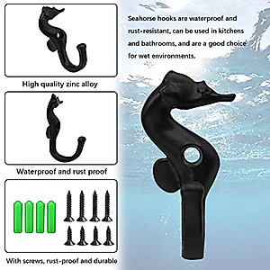 AOAOYING Wall Storage Hooks – Hippocampus Decorative Wall Mounted Coat Hooks for Hanging Coats, Scarves, Bags, Purses, Backpacks, Towels Indoor and Outdoor Hooks (Black 5 Pack)