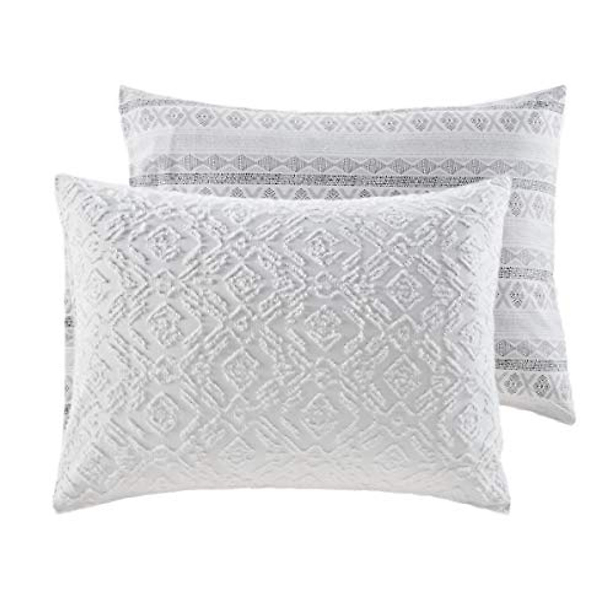 INK+IVY Comforter, Cotton Clipped Jacquard Season Down Alternative Cozy Bedding with Matching Shams, Full/Queen(88"x92"), Mill Valley, Gray Reversible to White Aztec Print 3 Piece