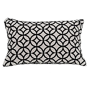HiEnd Accents Augusta Cut Velvet Lumbar Pillow, 10x16 inch, Black and White Geometric Design Decorative Throw Accent Pillow