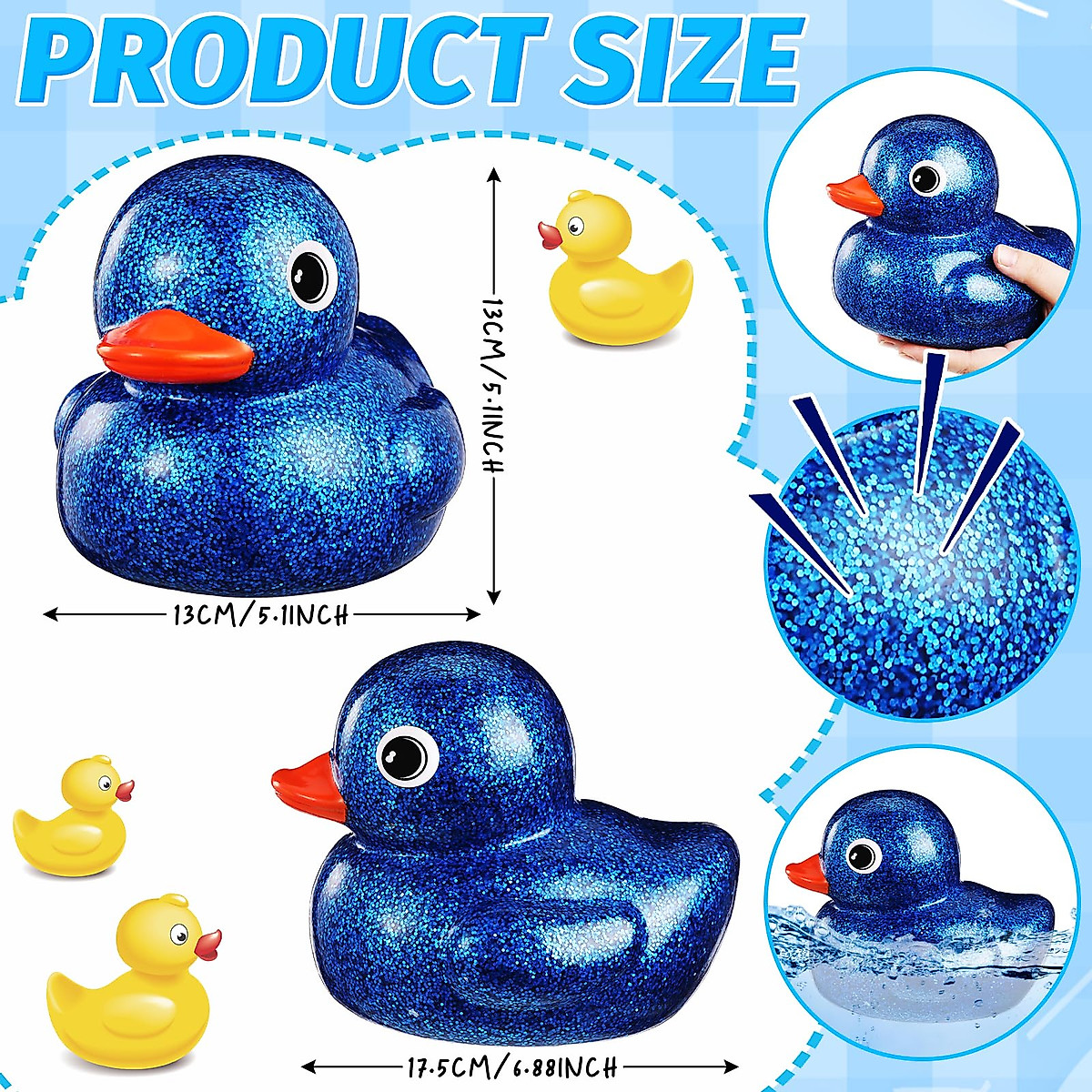Honoson 6.89 Inch Giant Glitter Rubber Duck Big Glitter Rubber Duck Large Sparkly Duckling Bath Toy with Squeaky Sound for Summer Baby Shower Birthday Party Favor Gift(Purple)