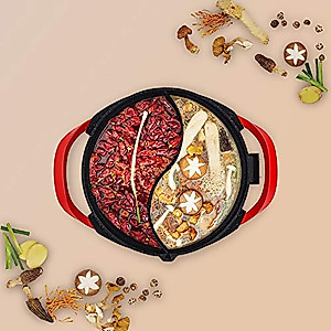 Dezin Electric Shabu Shabu Hot Pot with Divider, 5L Double Flavor Non-Stick Hot Pot with Multi-Power Control, Electric Cooker with Tempered Glass Lid for Party, Family Gathering