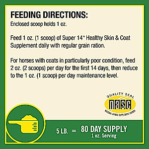 Farnam Super 14 Healthy Skin & Coat Supplement for Horses, Keeps Coats Shiny & Gleaming Year-Round 5 Pound, 80 Day Supply