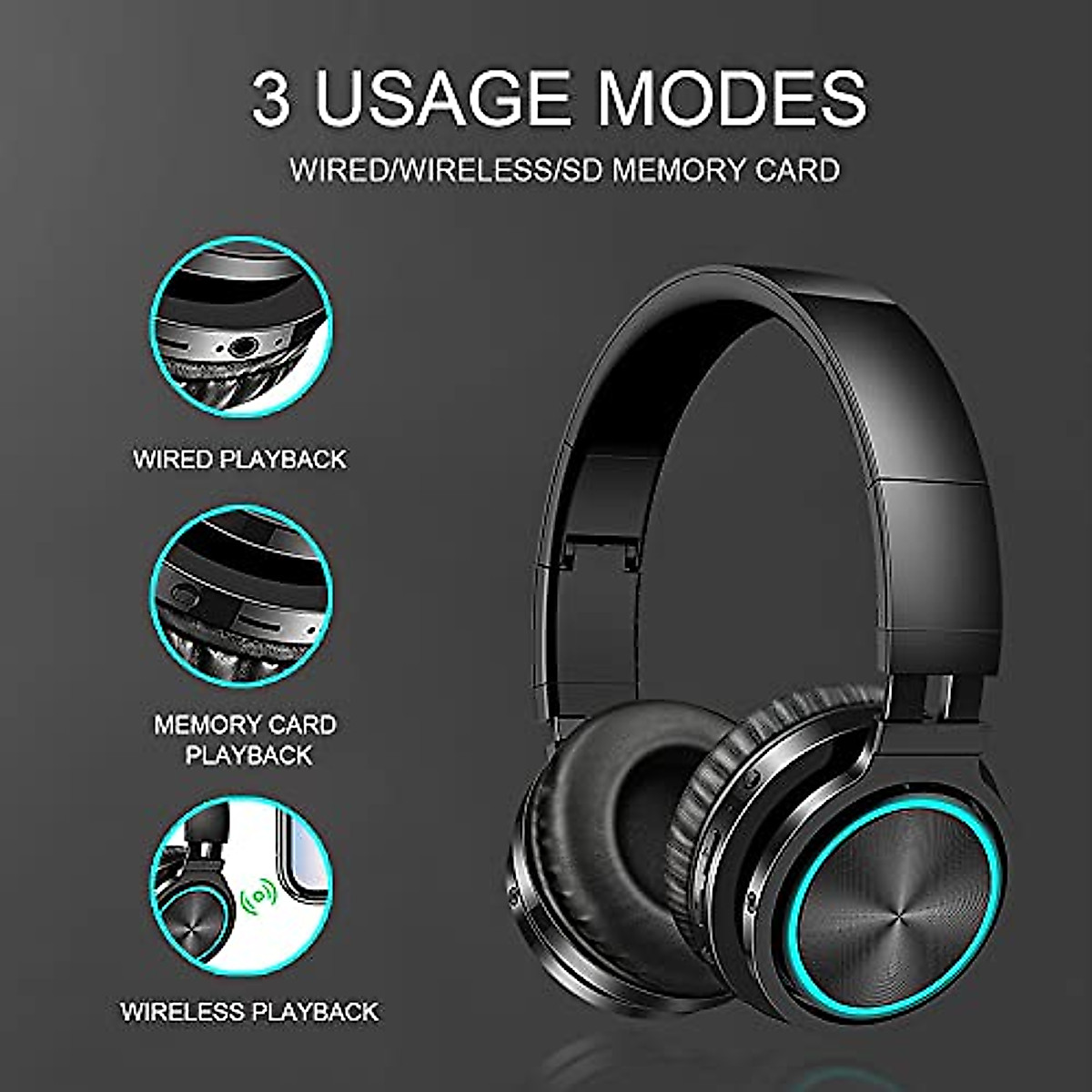 SLuB Wireless Headphones Over Ear Wireless Bluetooth Headphones Foldable Headphones 24H Playback Time CVC8.0 Microphone and Detachable Cable, Suitable for Adult, Child, TV, Travel, Home Office