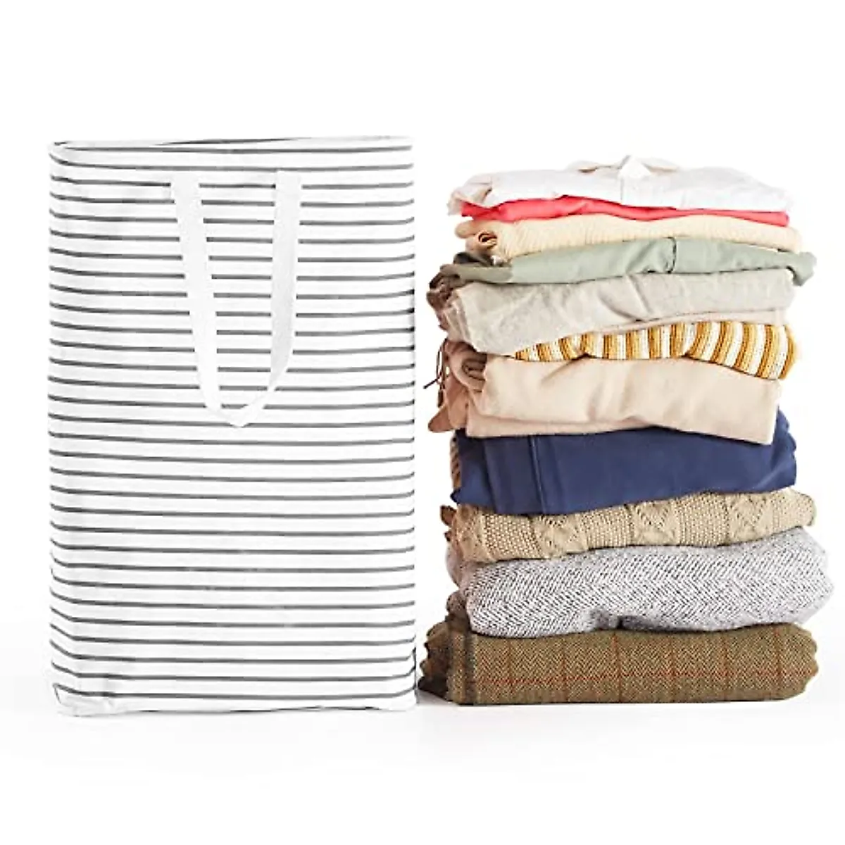 72L Freestanding Laundry Hamper, Collapsible Waterproof Clothes Basket with Easy Carry Long Handle, Washing Bag for Clothes, Toys (1 Pack, Grey)