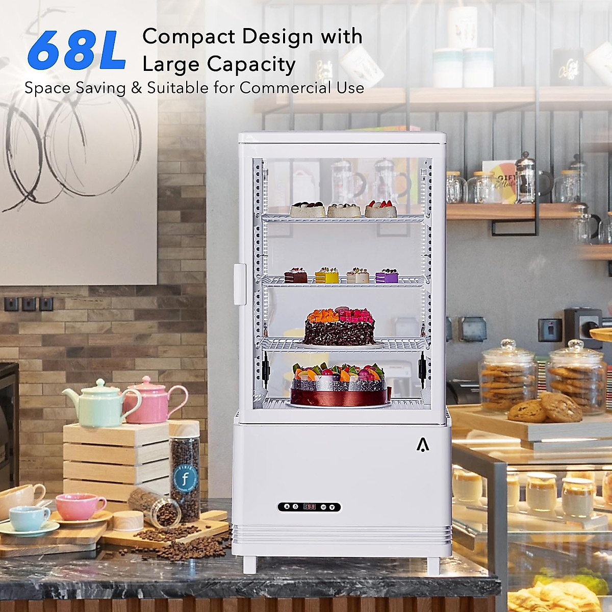 MERXENG Display Refrigerators, 2.4 Cu. FT./68L Commercial Refrigerator Display Fridge, Double Glazing, Internal LED Lighting, Suitable for Bakeries, Restaurants, Cafes
