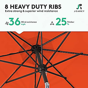 JEAREY 9FT Outdoor Patio Umbrella Outdoor Table Umbrella with Push Button Tilt and Crank, Market Umbrella 8 Sturdy Ribs UV Protection Waterproof for Garden, Deck, Backyard, Pool (Orange)