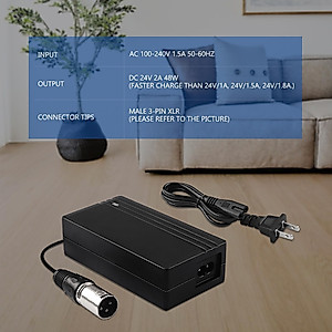 BXIZXD 24V 2A 3-Pin XLR Scooter Battery Charger for Wheelchairs, Jazzy Power Chair, Go-Go Elite Traveller SC40E/SC44E, Ezip 400/500, Mountain Trailz, Mongoose M150, Schwinn S300, Volpam SP06 Scooters