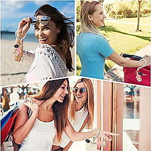 Bisanzoya Beaded Keychain with Tassel, Silicone Key Ring Bracelet, Boho Car Key Chain Wristlet Cute Tassel for Women and Girls (Pink)