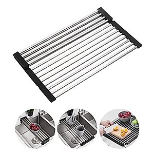 Starensky Design Over The Sink Dish Drying Rack Roll Up Foldable 304 Stainless Steel Dish Drying Rack for Kitchen Accessories(17.7''*14.3'')