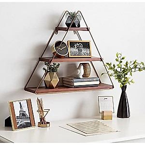 Kate and Laurel Tilde Small Three Tiered Triangle Floating Metal Wall Shelf, White and Gold