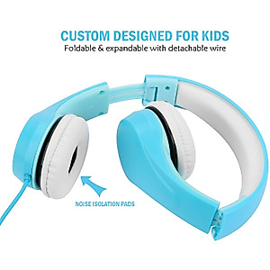 KPTEC Kids Headphones, Wired Girls Headphone with Microphone 93dB Volume Limited, On-Ear Foldable Headset for School Students/Toddler/Children/iPad/Tablet, 3.5mm Jack, Pink