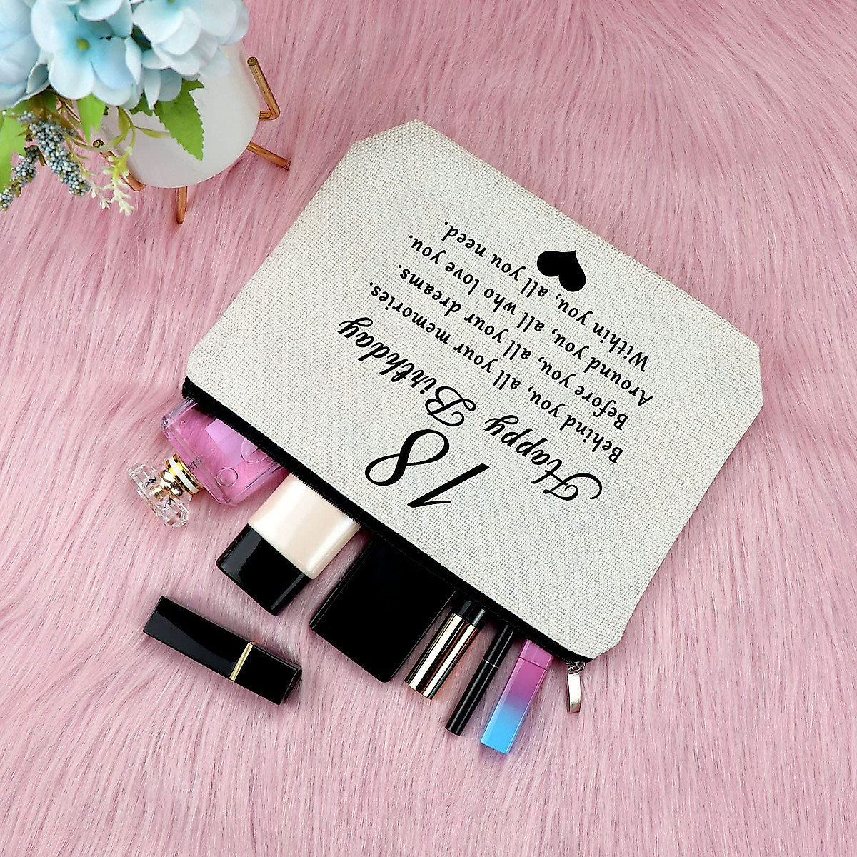 18th Birthday Gifts for Girls Daughter 18 Year Old Birthday Gift Makeup Bag for Women Best Friend Cosmetic Bag Happy 18th Birthday Gift for Adult Sister Bestie Niece 18th Bday Gift Zipper Travel Pouch