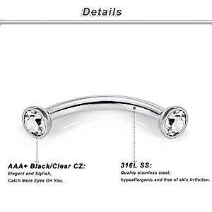 Ocptiy 16G Eyebrow Rook Daith Piercing Jewelry Earring Stainless Surgical Steel Vertical Labret Lip Short Curved Barbell Bar Snake Frog Eye Tongue Small Belly Navel Ring Piercin Jewelry Women Men 6mm
