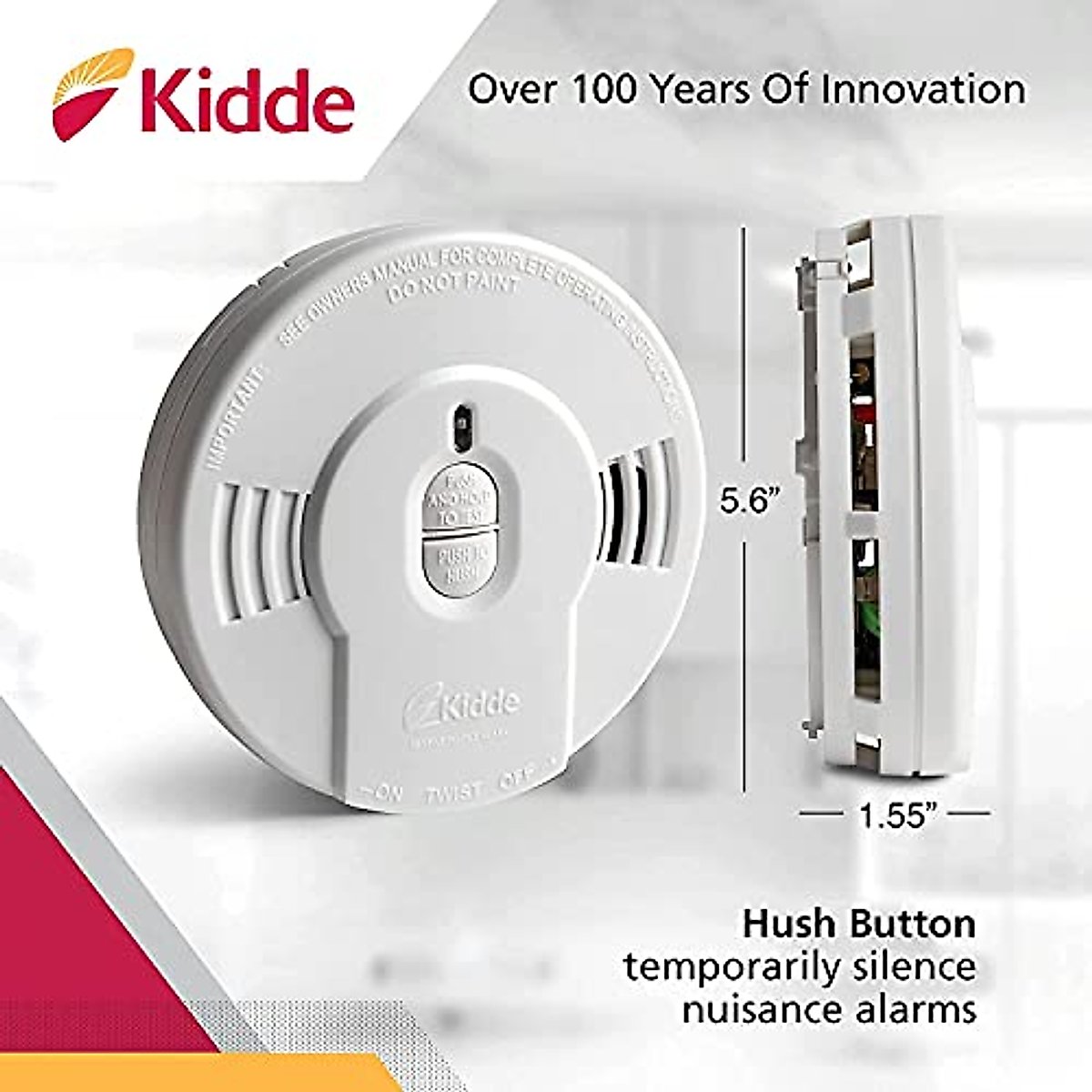 Kidde Smoke Detector, 10-Year Battery, LED Indicators, Replacement Alert, Test-Reset Button, 2 Pack