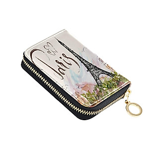susiyo Stylish Pattern Paris Eiffel Tower Credit Card Wallet, RFID Blocking Compact Women Leather Card Holder Zipper Purse