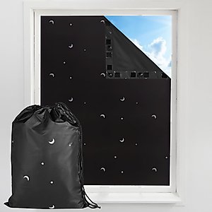 Goabroa Portable Blackout Curtains, (78"x 50") Adjustable Temporary Blackout Curtains with Suction Cups, Polyester Temporary Window Blackout Blind for Bedroom, Nursery or Dorm - Moon & Stars Pattern